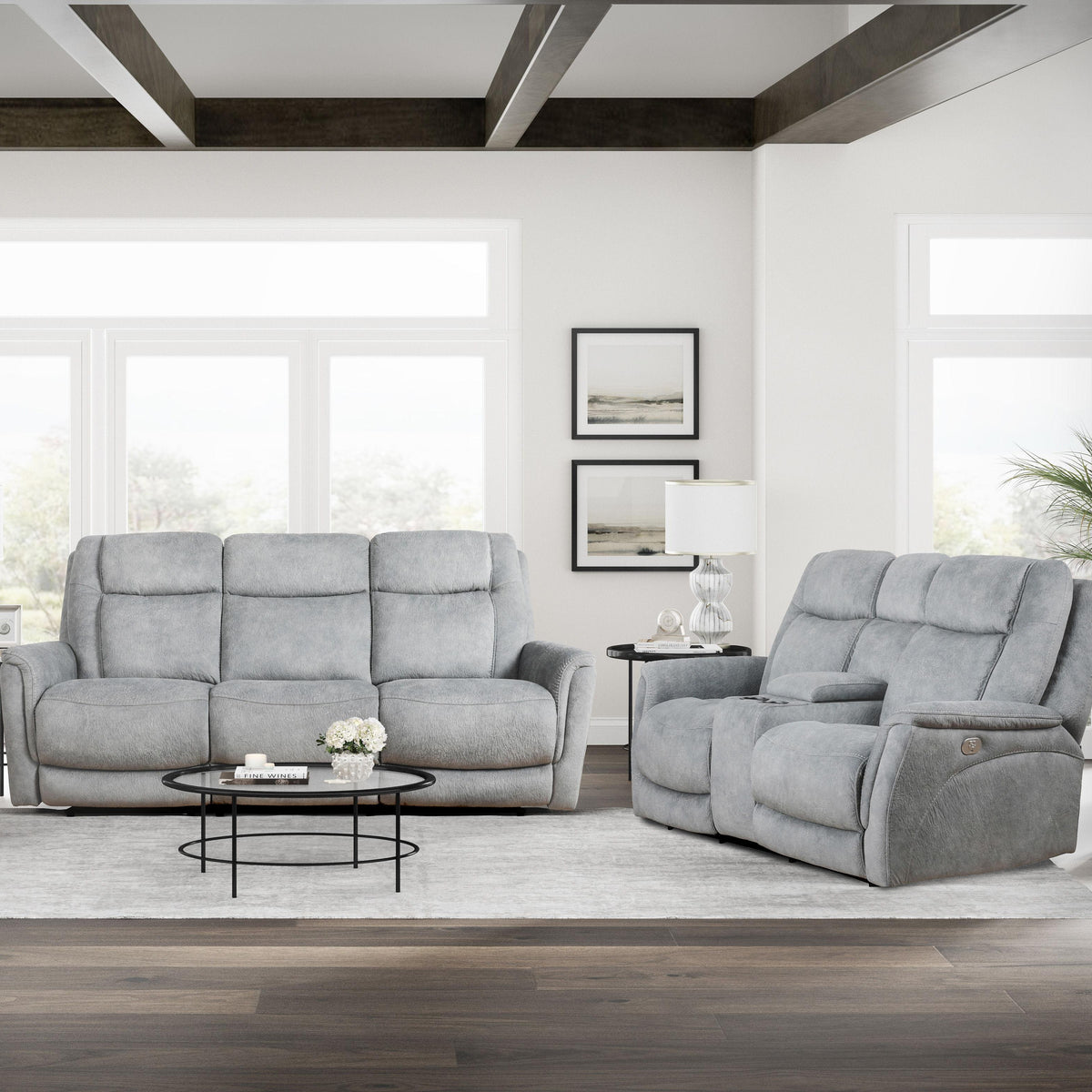 Parker House Linus - Power Reclining Sofa And Loveseat - Hudson Gray ...